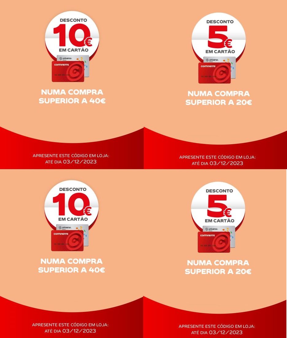 Alerta CONTINENTE! Novos 3 VALES DESCONTO 10€ e 5€ até 12 novembro - O ...