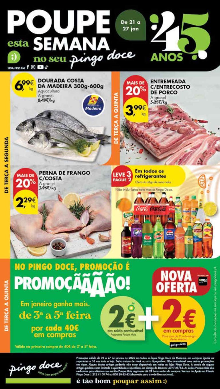 Folheto PINGO DOCE Madeira Promoções 21 a 27 de janeiro - O Caça Promoções